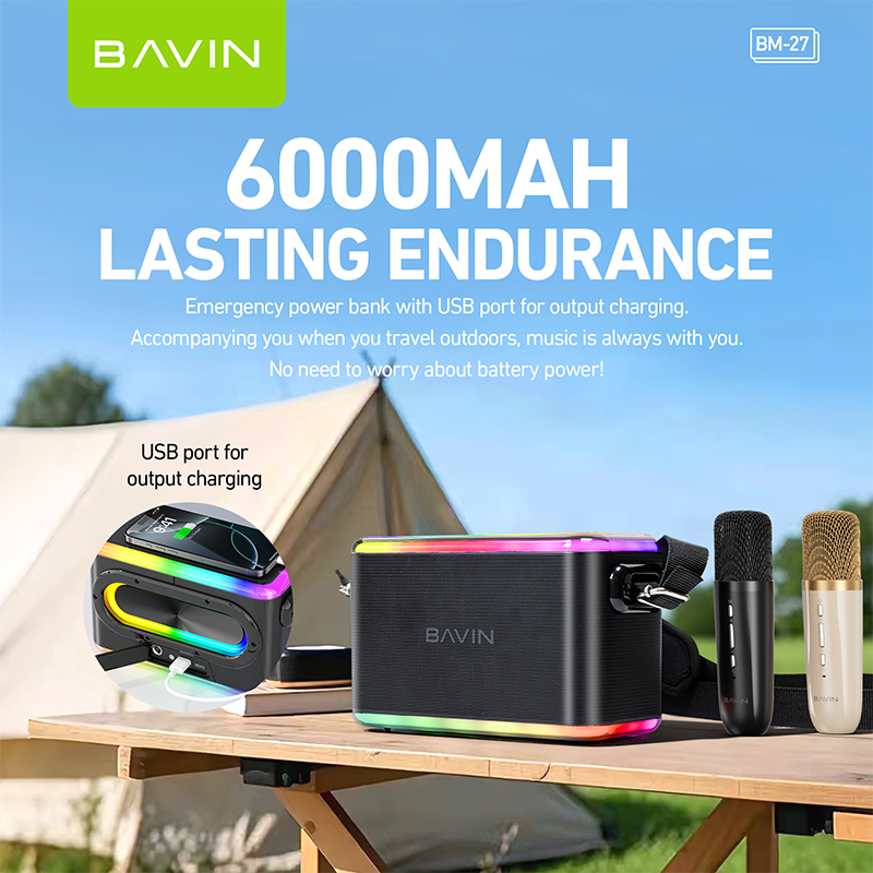 BAVIN BM27 Outdoor Bluetooth Speaker Portable Karaoke Machine w/ RGB ...
