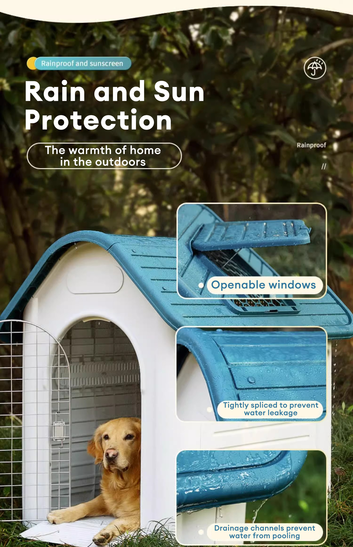 Dog House Outdoor Large Space Waterproofing Sun Protection Ventilation ...