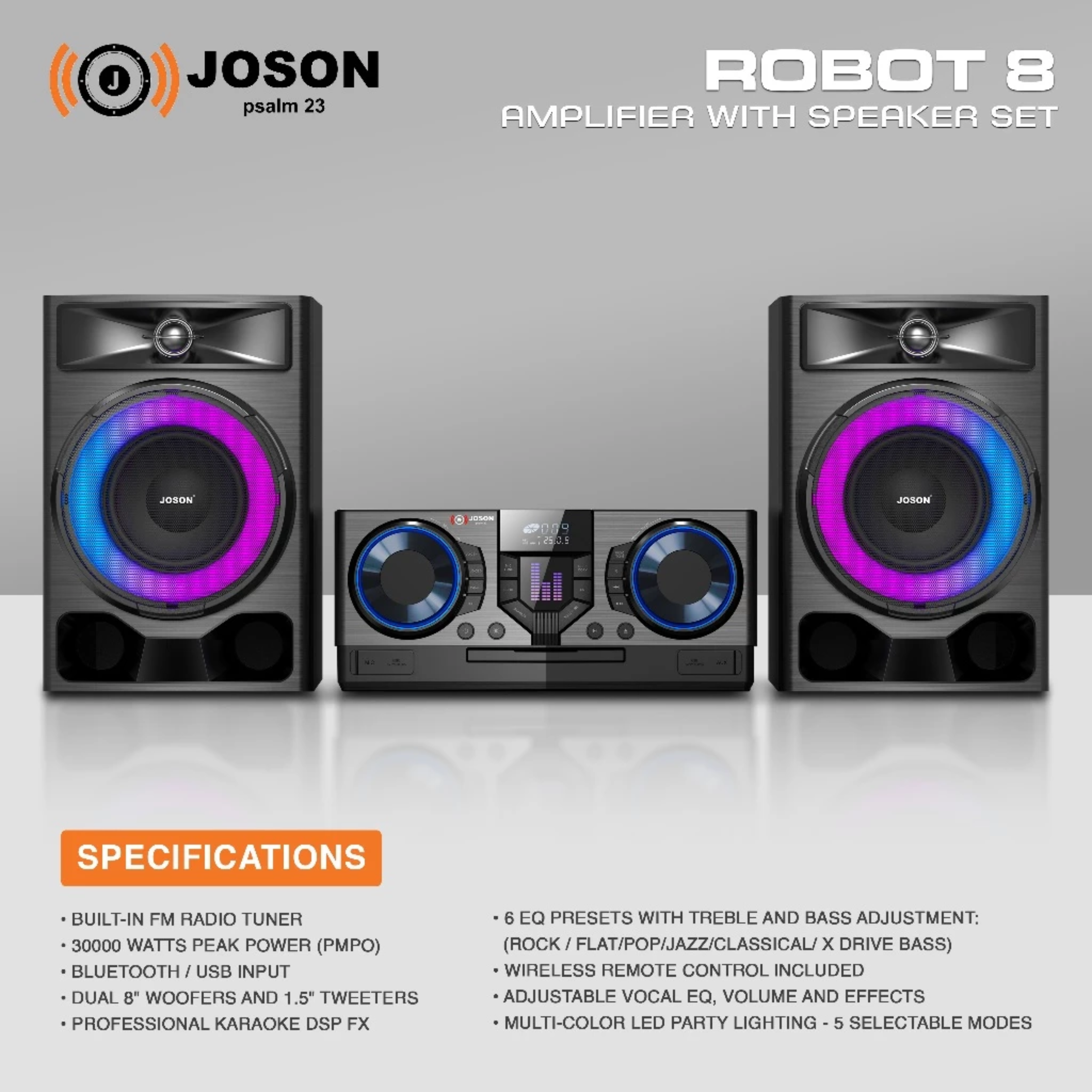 Joson ROBOT-8 Dual 8" Mini Hifi System Channel Sound Amplifier | Shopee ...