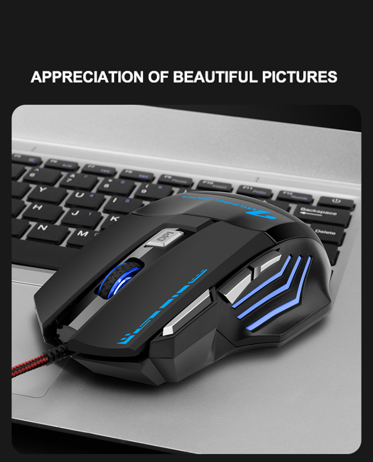 Raiku Wired Gaming Mouse 4 DPI Adjustment LED Optical Mice 7 Buttons ...
