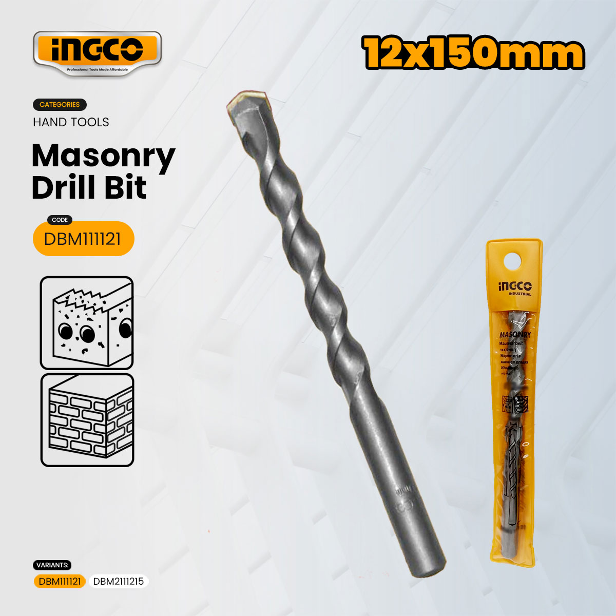 Ingco 12mmx150mm Masonry Drill Bit w/ Carbide Tip Heavy Duty Twist ...