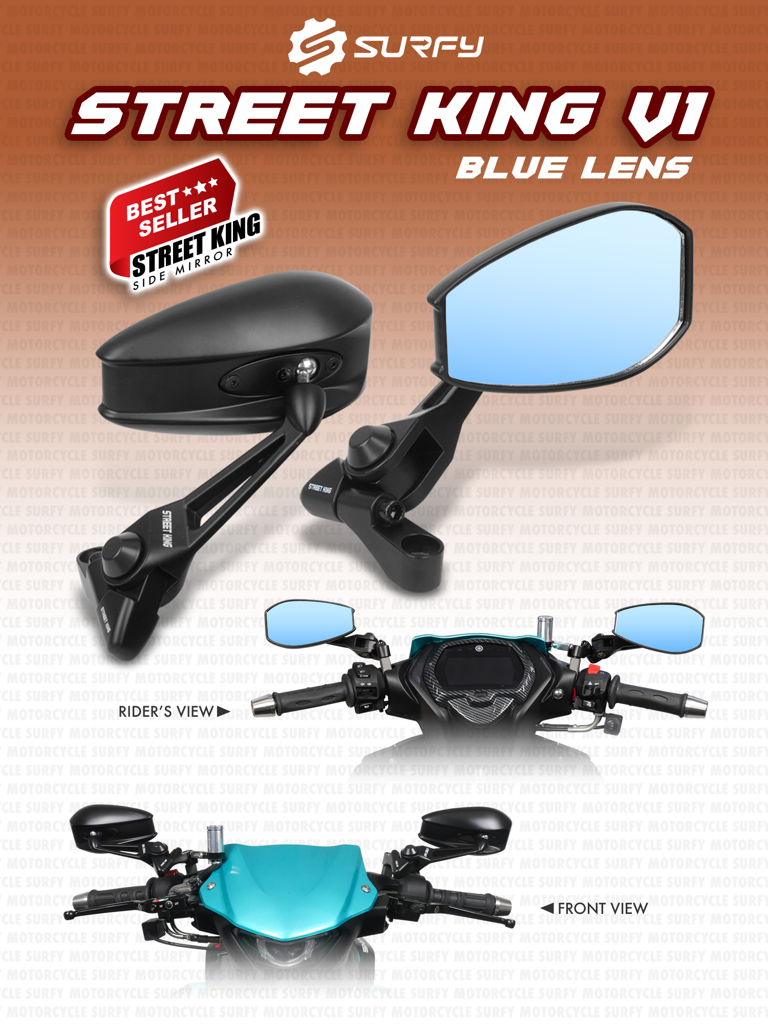 Street King Side Mirror V1 Fully Cast Alloy Adjustable Blue Lens 14*8cm ...
