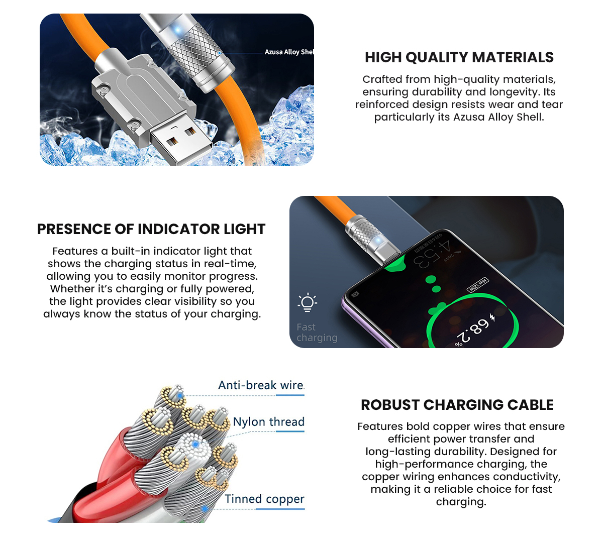 TYLEX XC39 120W Quick Charge Data Cable For IOS Type-C And Micro USB-B ...
