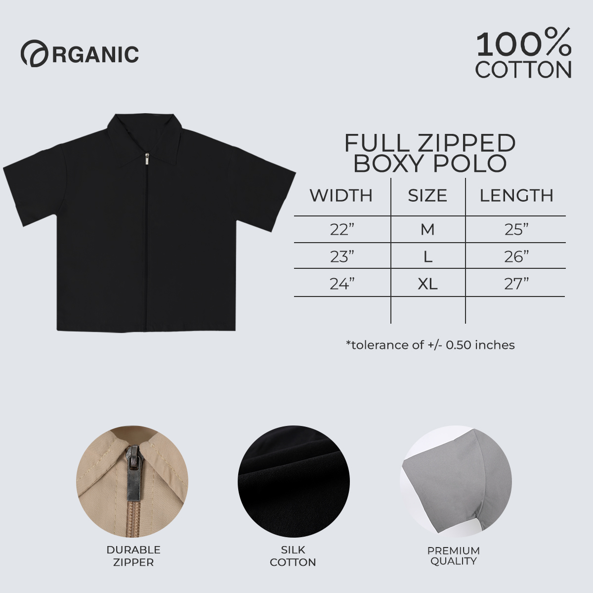 Organic Full Zipped Boxy Polo with Collar Plain Korean Style Tops polo ...