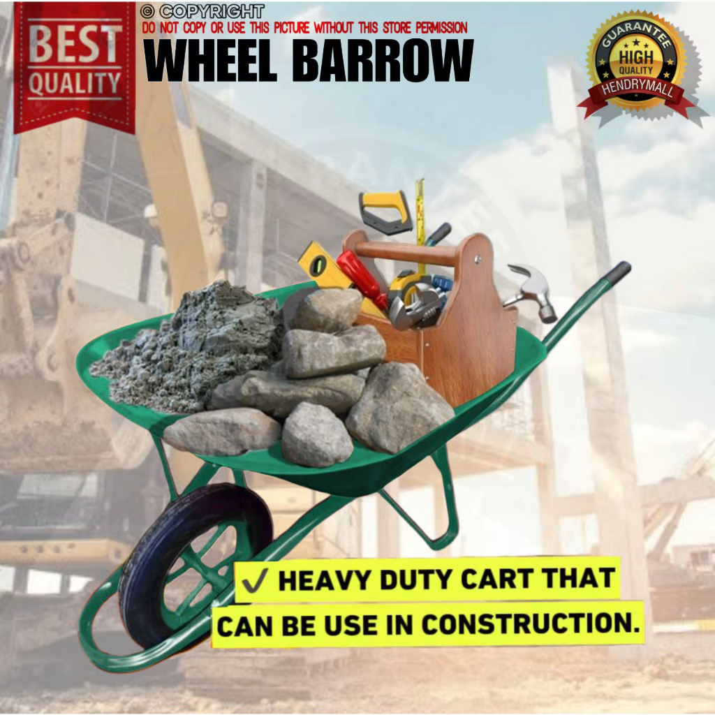 65L Heavy Duty Wheelbarrow, 14" Inflatable tires, Double Ball Bearings ...