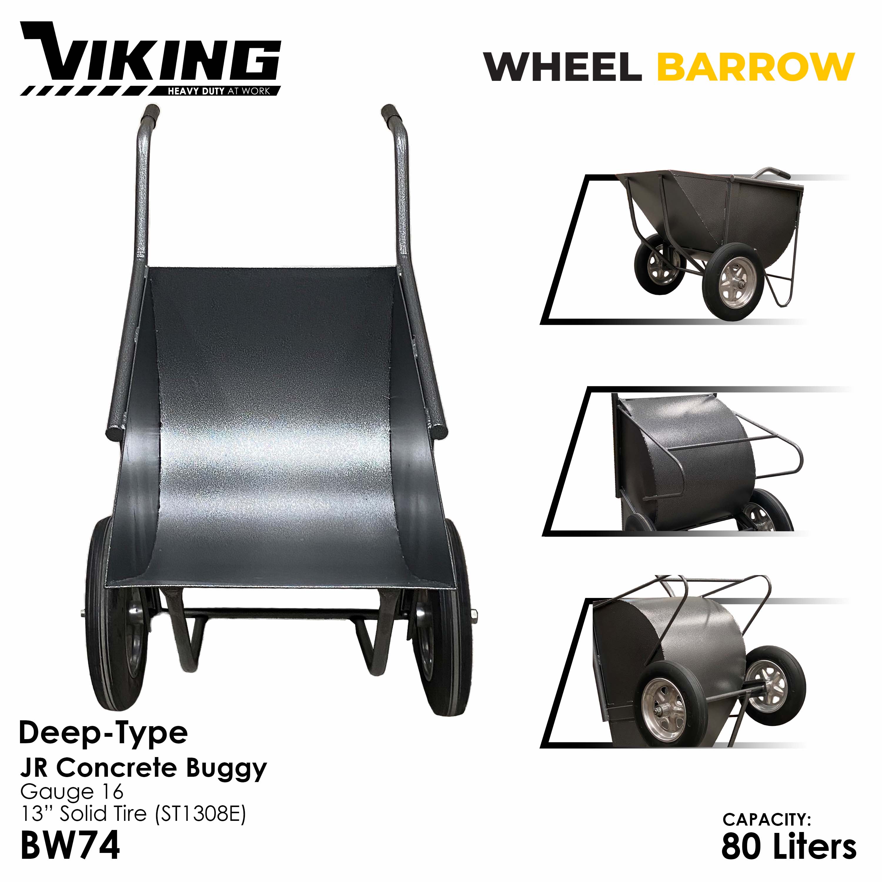VIKING CONCRETE BUGGY 16ga Wheelbarrow Extra Heavy-Duty Fully Welded ...