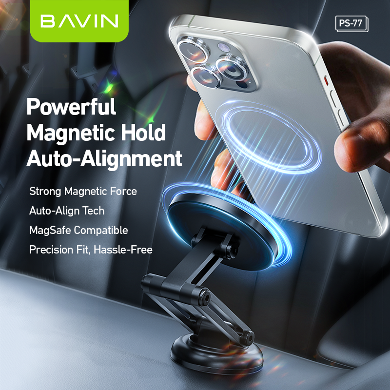BAVIN PS77 Metal Folding Magnetic Car Phone Holder 360 Rotation Aluminum Alloy Stand w/ Vacuum ...