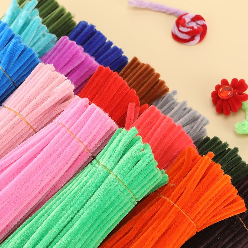 100PCS Fuzzy Wires Colorful Chenille Wires Fluffy Pipe Cleaner Sticks ...