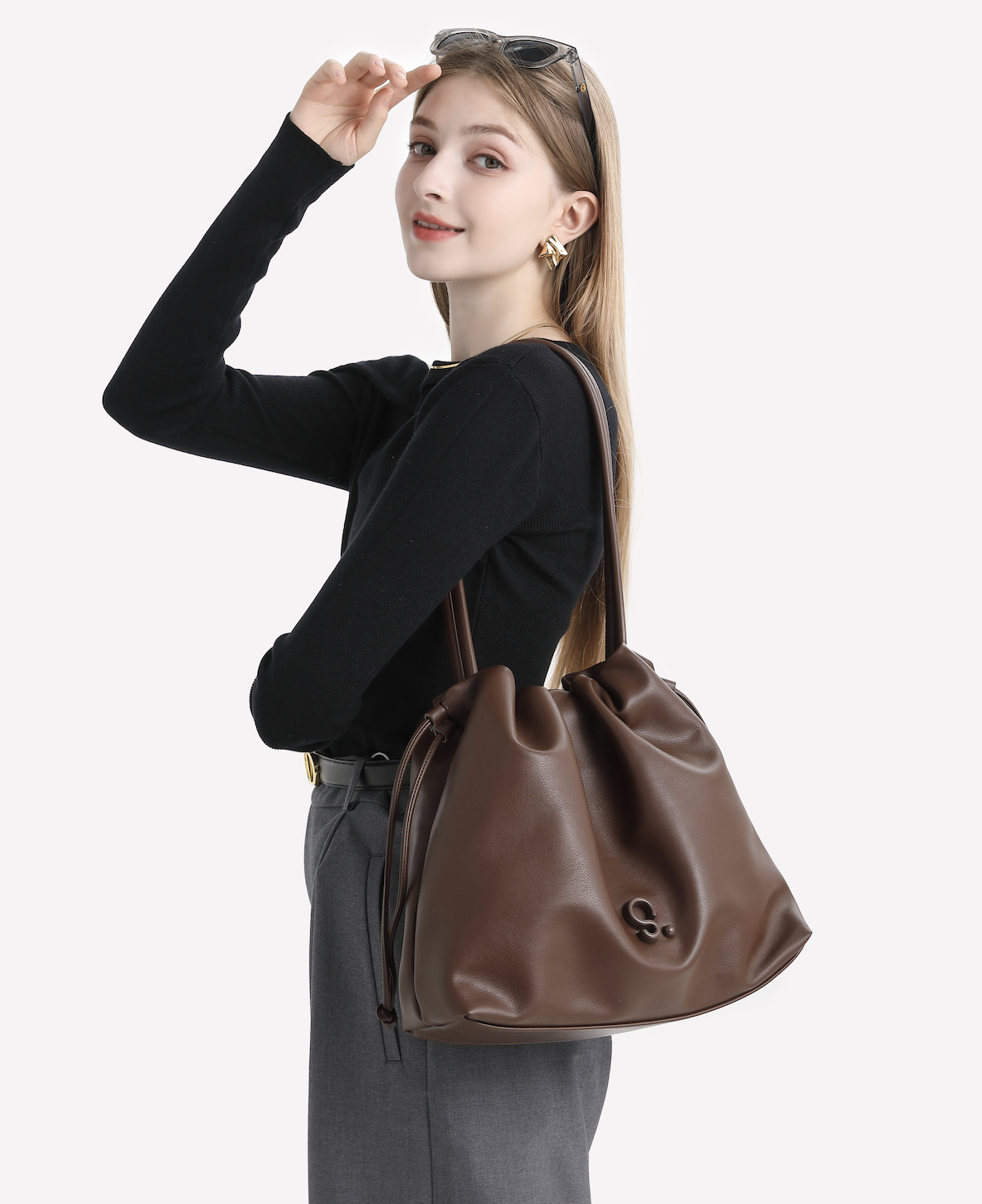 【Mumu Select】M369 Women Danica Bag Large Soft Leather Drawstring Cloud ...