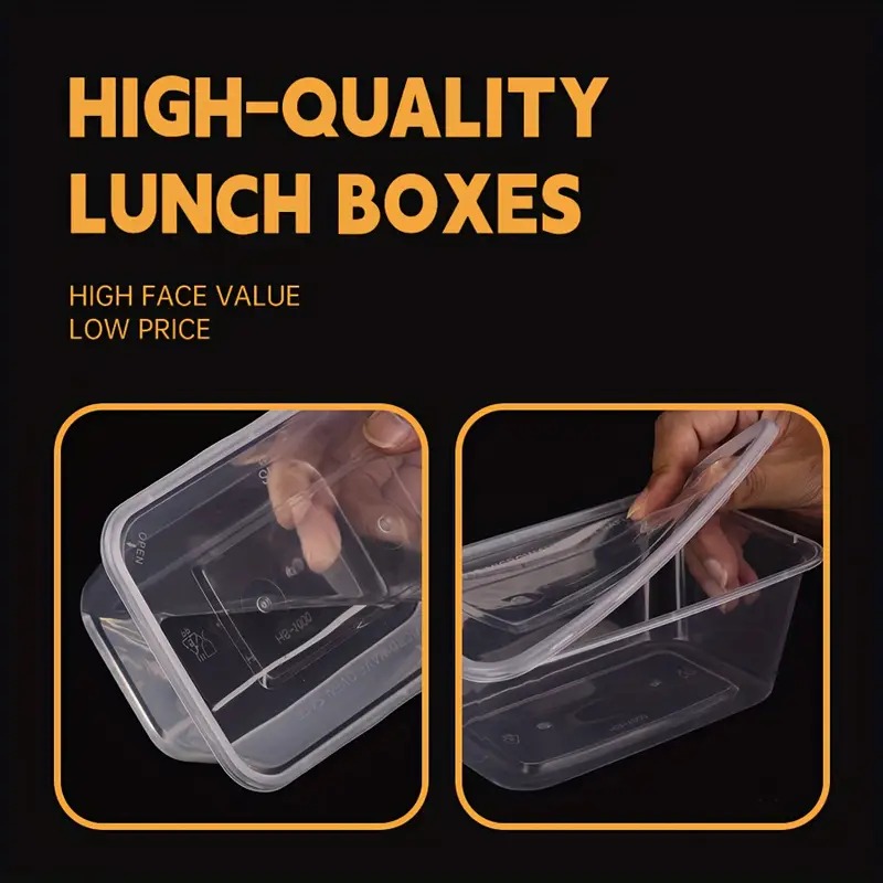 Rectangle Disposable Plastic Containers 300ml To 1000ml With Lids Round ...