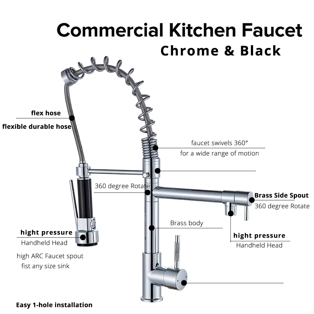 Kitchen Faucets 304 Stainless Steel Pull Out Kitchen Faucet for Sink ...