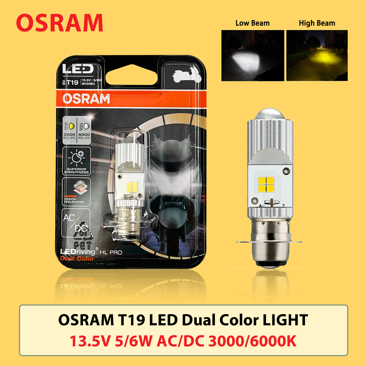 OSRAM T19 Motorcycle Headlight LED Bulbs SUPER BRIGHT LED DUAL BEAM | Shopee Philippines
