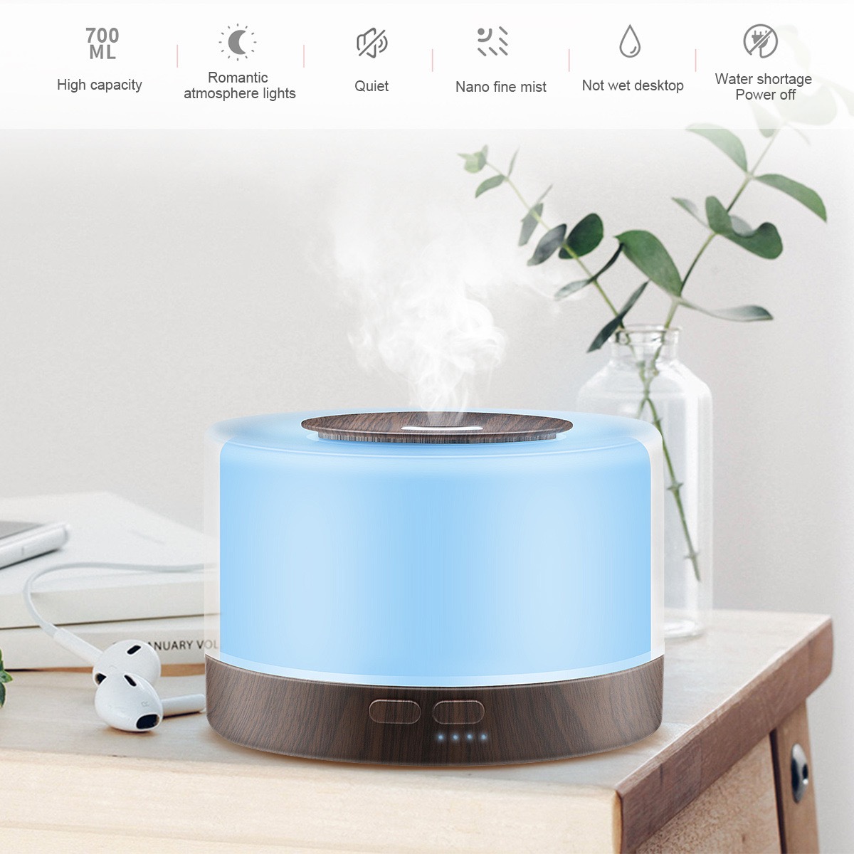 500ML 7 LED Humidifier with Essential oil Ultrasonic Aromatherapy ...
