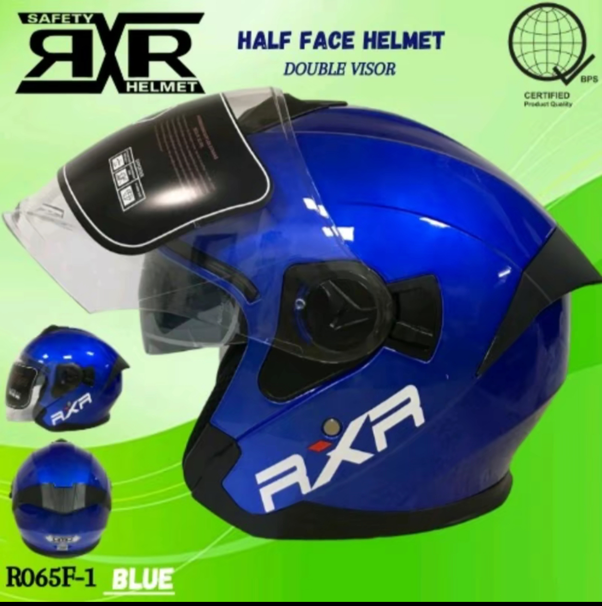 RXR HALF FACE HELMET DOUBLE VISOR 065F-1 Rider's Helmet WITH BPS/ICC ...