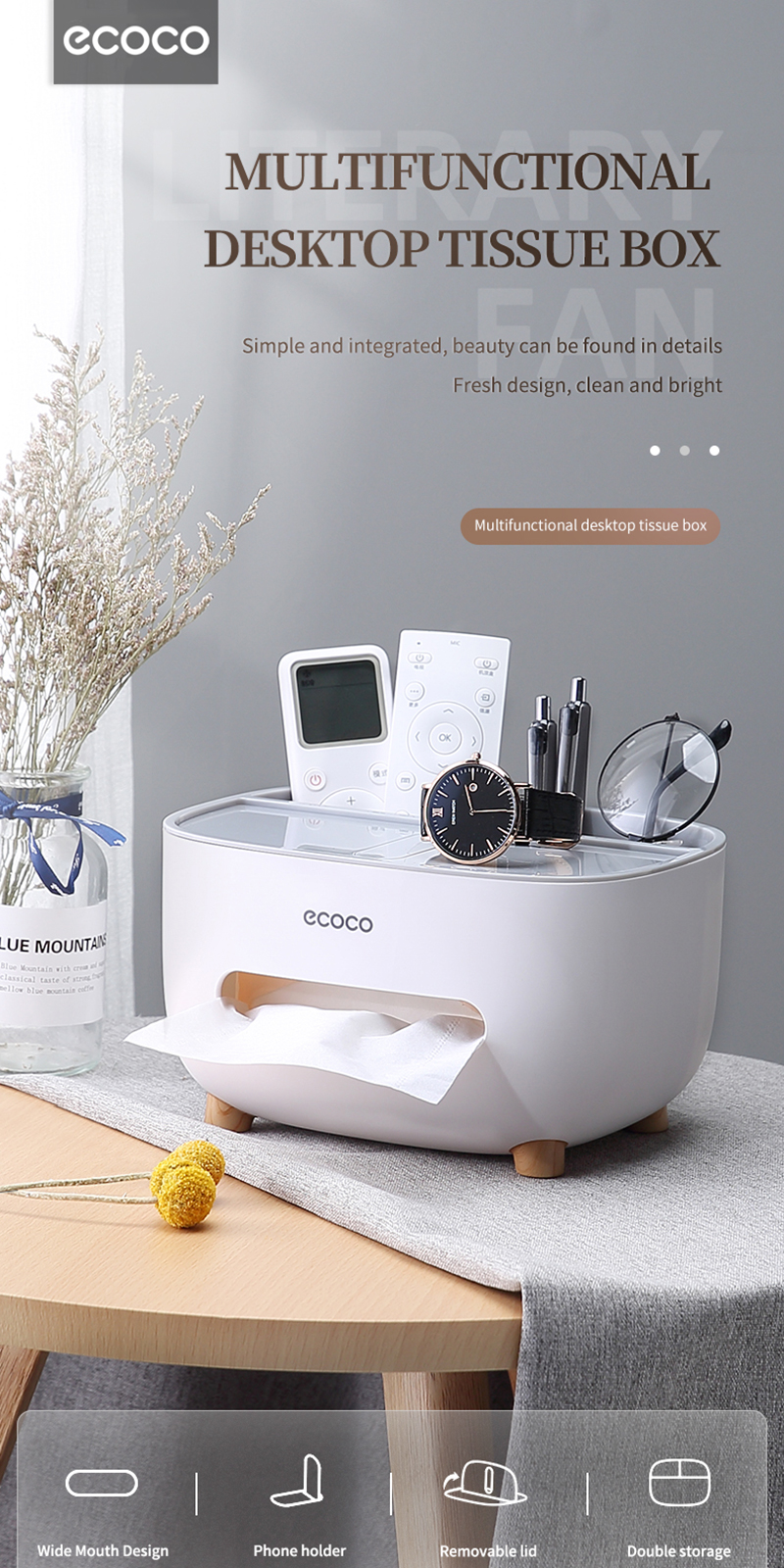 Ecoco Desktop Tissue Holder Tissue Storage Organizer Box with Mobile ...