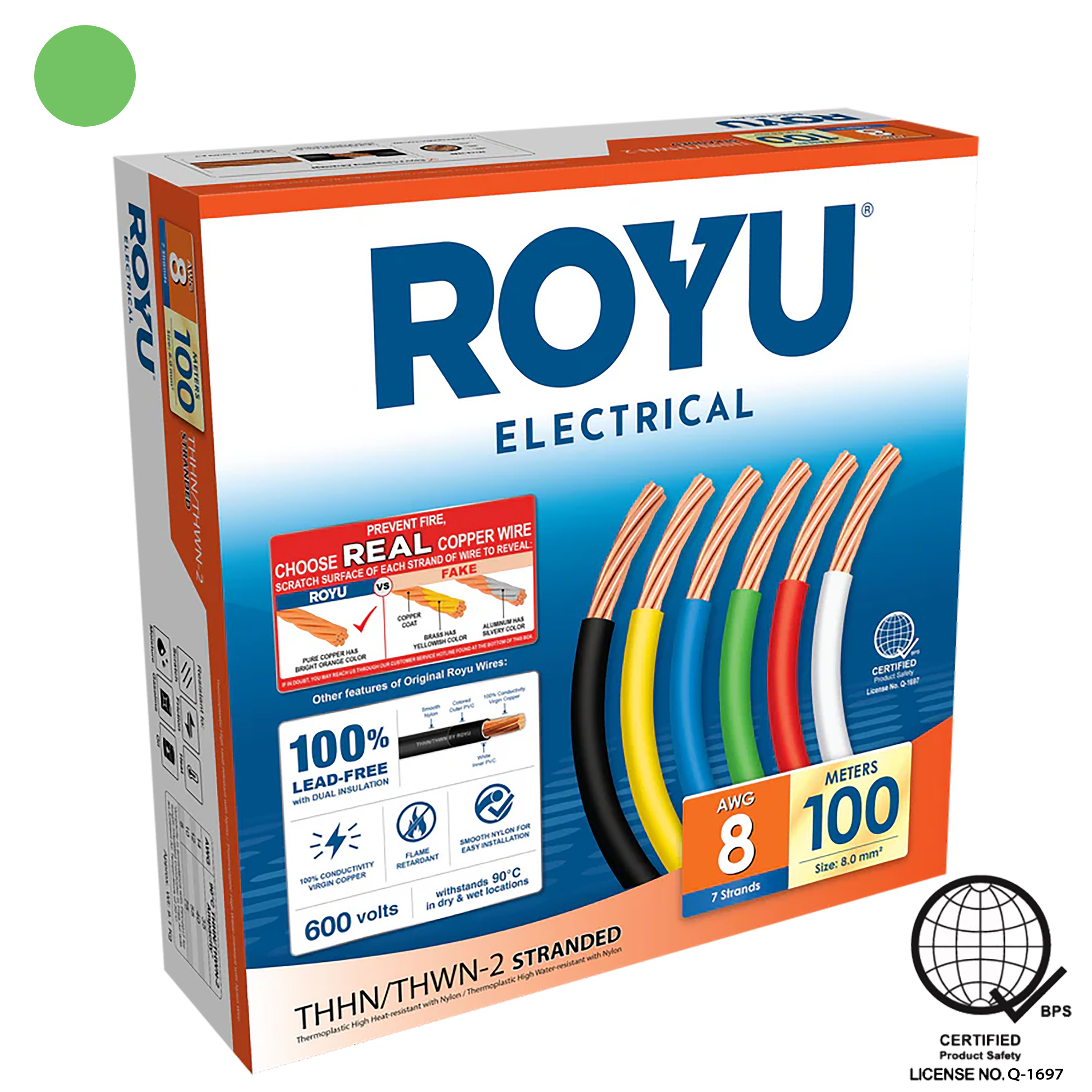 Royu by Winland THHN/THWN Stranded Wire 8.0mm2 08-AWG Stranded 100 ...