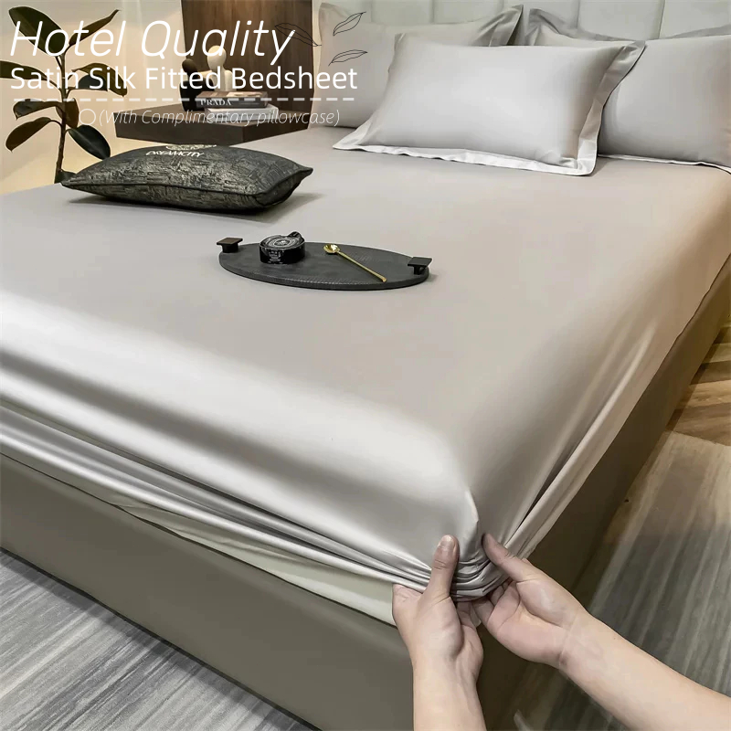 3in1 Satin Silk Fitted Bedsheet Full Garterized Sheet Set Soft Cool ...