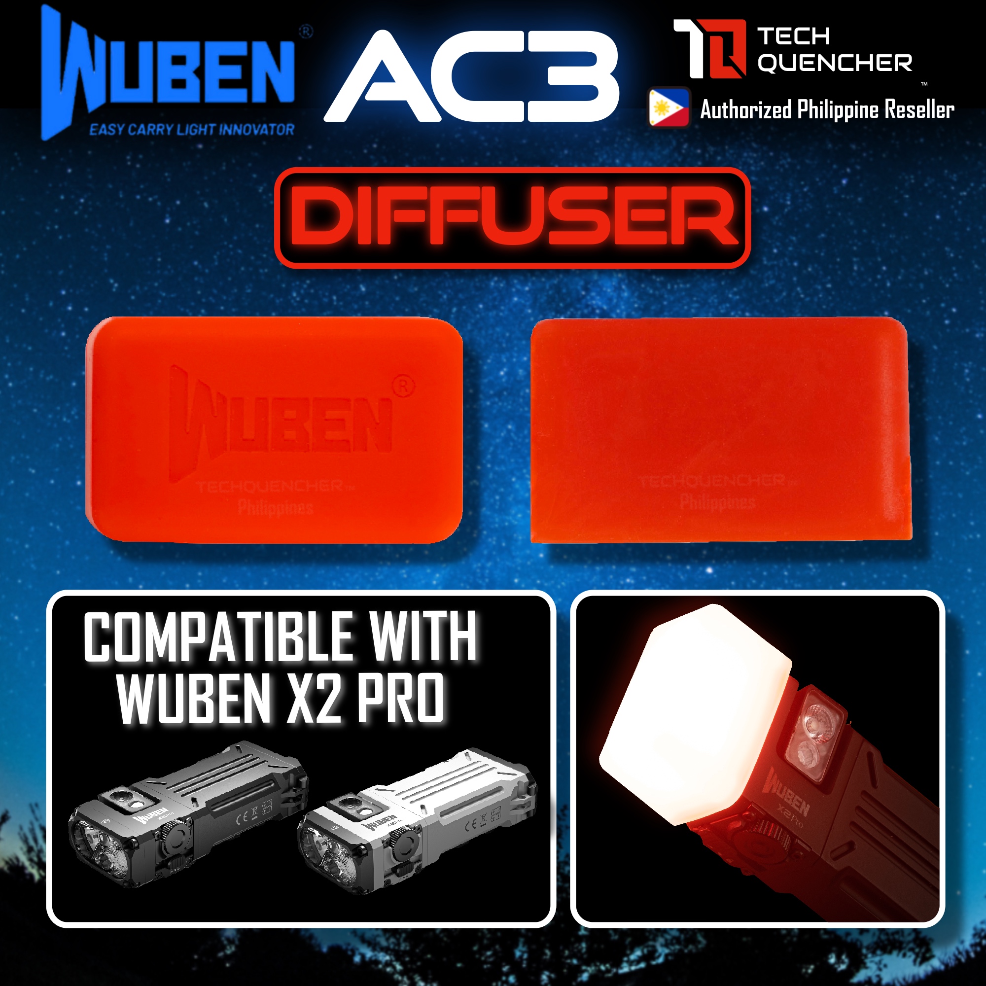 Wuben AC3 Diffuser Cap for Wuben X2 Pro Flashlight - Durable Silicone ...