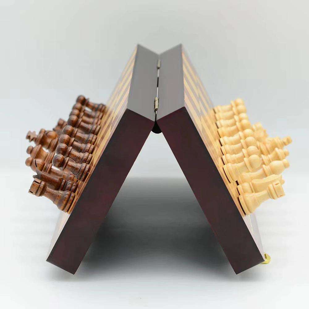 Luxury Magnetic Chess Set Traditional Wooden Folding Puzzle Chess board ...