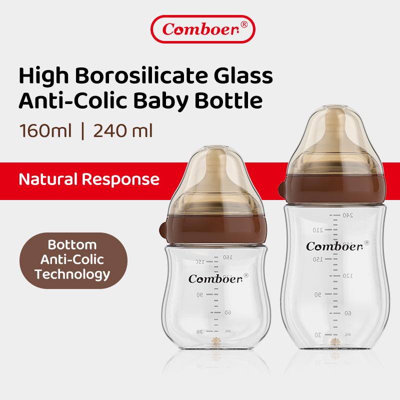 COMBOER High Borosilica Baby Natural Bottle (WIDE NECK 6CM) Anti-Colic Newborn Baby Bottle 160 ...