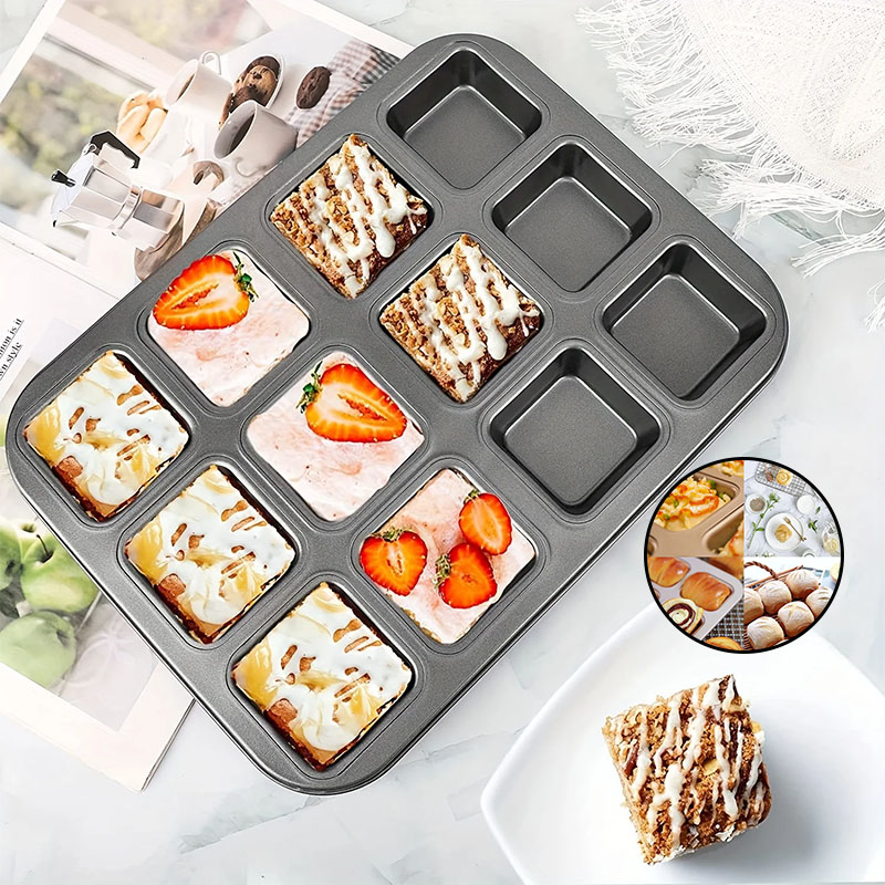 12 Holes Square Baking Pan Brownie Pan with Dividers Muffin Pan Brownie ...