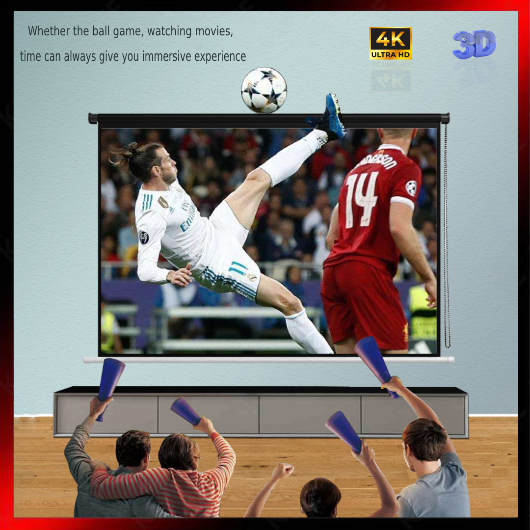 Projector Screen 4:3 16:9 100"/84"/72"/60"/120" Foldable Curtain Pull ...