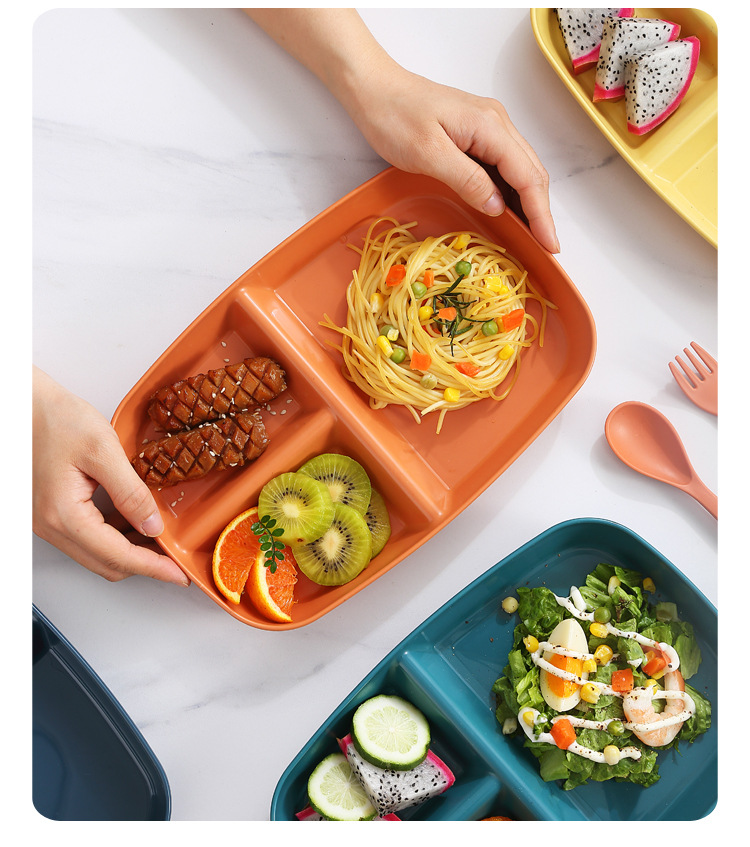 RJXFER Square Meal Plate Food Grade Plastic Three Compartment Plates ...