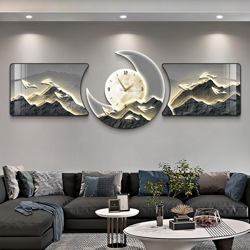 Modern Wall Clock Decor Painting Luxury living room mural 3pcs set HD ...