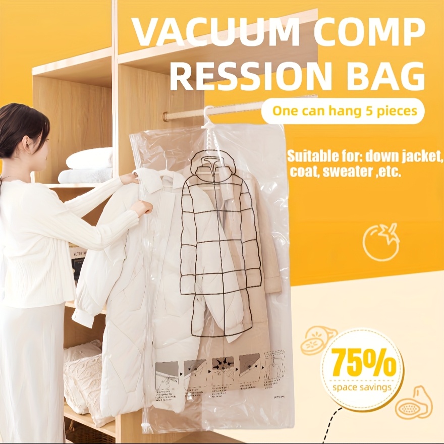 Hanging Vacuum Compression Storage Bag Coat Jackets, Closet Organizer ...