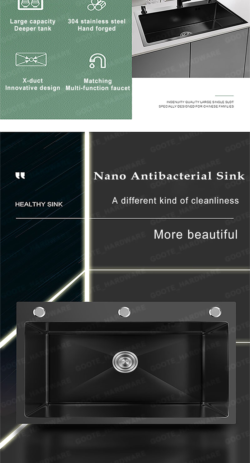 SUS304 Kitchen Sink Thickness Single Double Black & Silver Stainless ...