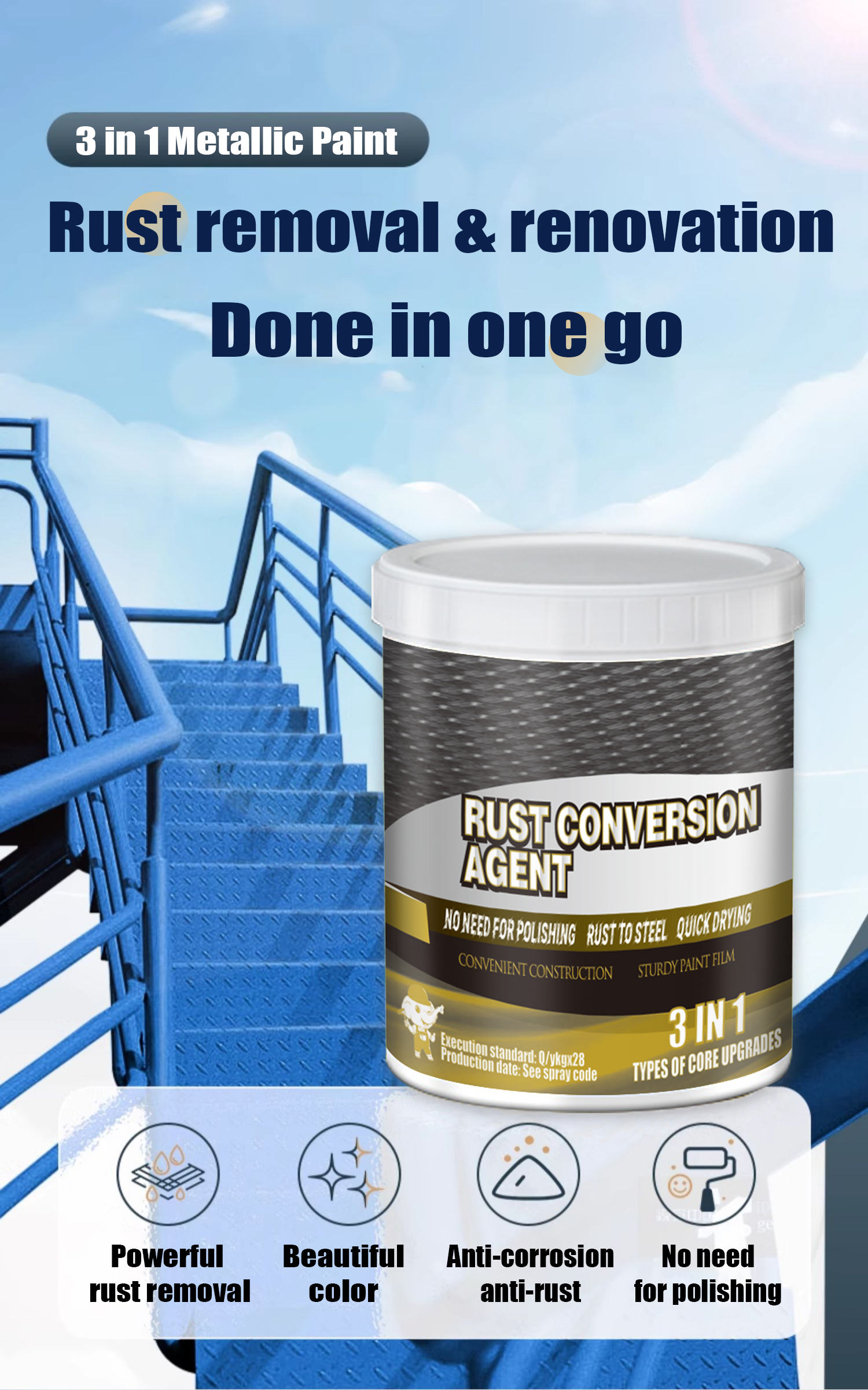 New upgraded 3-In-1 Anti Rust Paint For Metal, Primer Paint Coating For ...