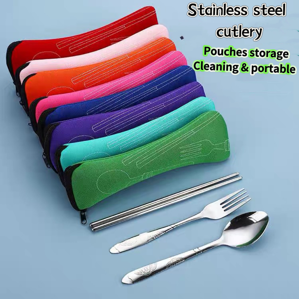 Pouches Storage Spoon Fork Chopsticks Set Portable Tableware Spoon Set ...