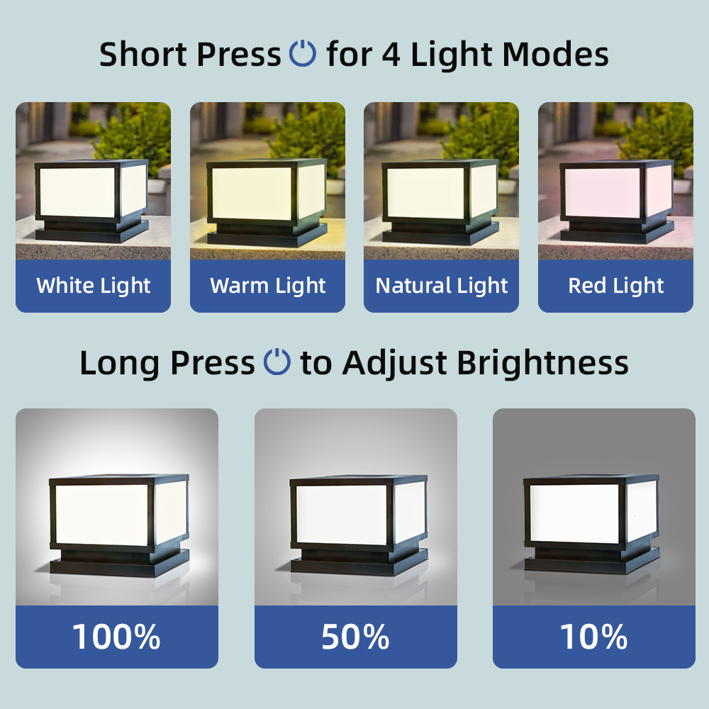 Remote Led Solar Post Light Outdoor Waterproof Garden Lamp Removable 4Color Column Pillar Lights ...
