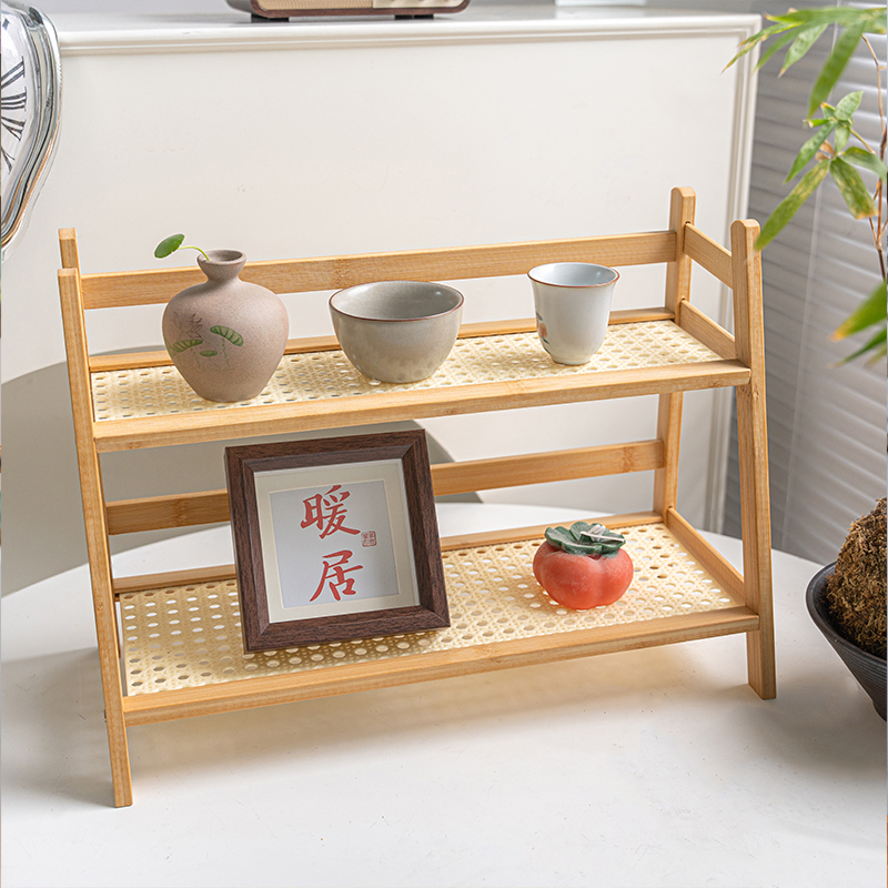 [On Hand]Table Storage Rack Wooden Double-Layer Table Shelf Bedroom ...