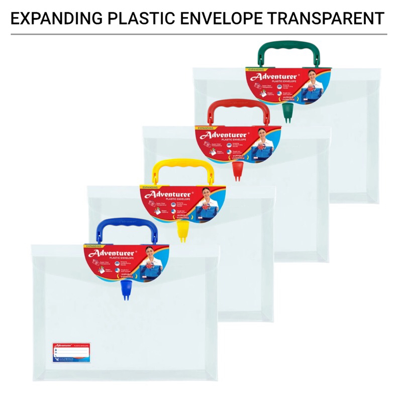 Adventurer Expanding Plastic Envelope Colored Transparent with Handle ...