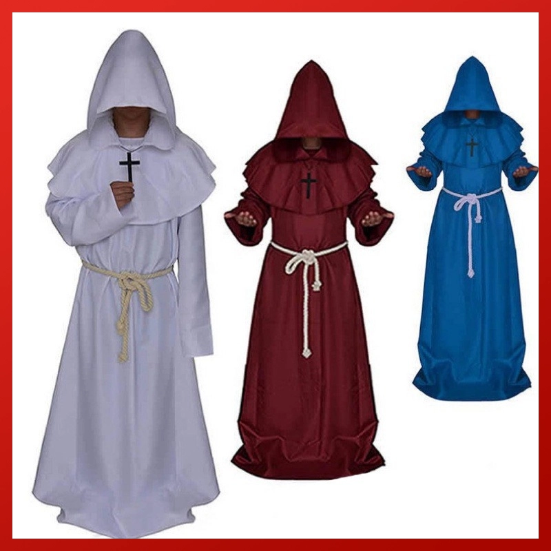 Rabbite Medieval Monks Hooded Priest Robe Wizard Halloween Cosplay ...