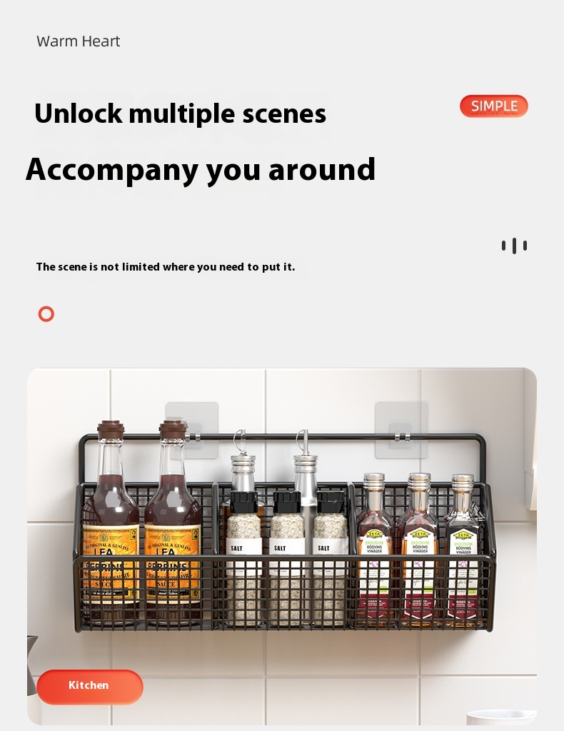 Wall Mounted Storage Rack Kitchen Condiments Organizer Spice Storage ...