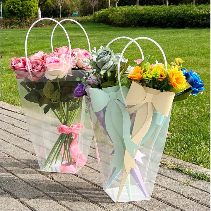 Transparent Pvc Tote Bag Plastic Flower Gift Bag Diy Romantic Gift