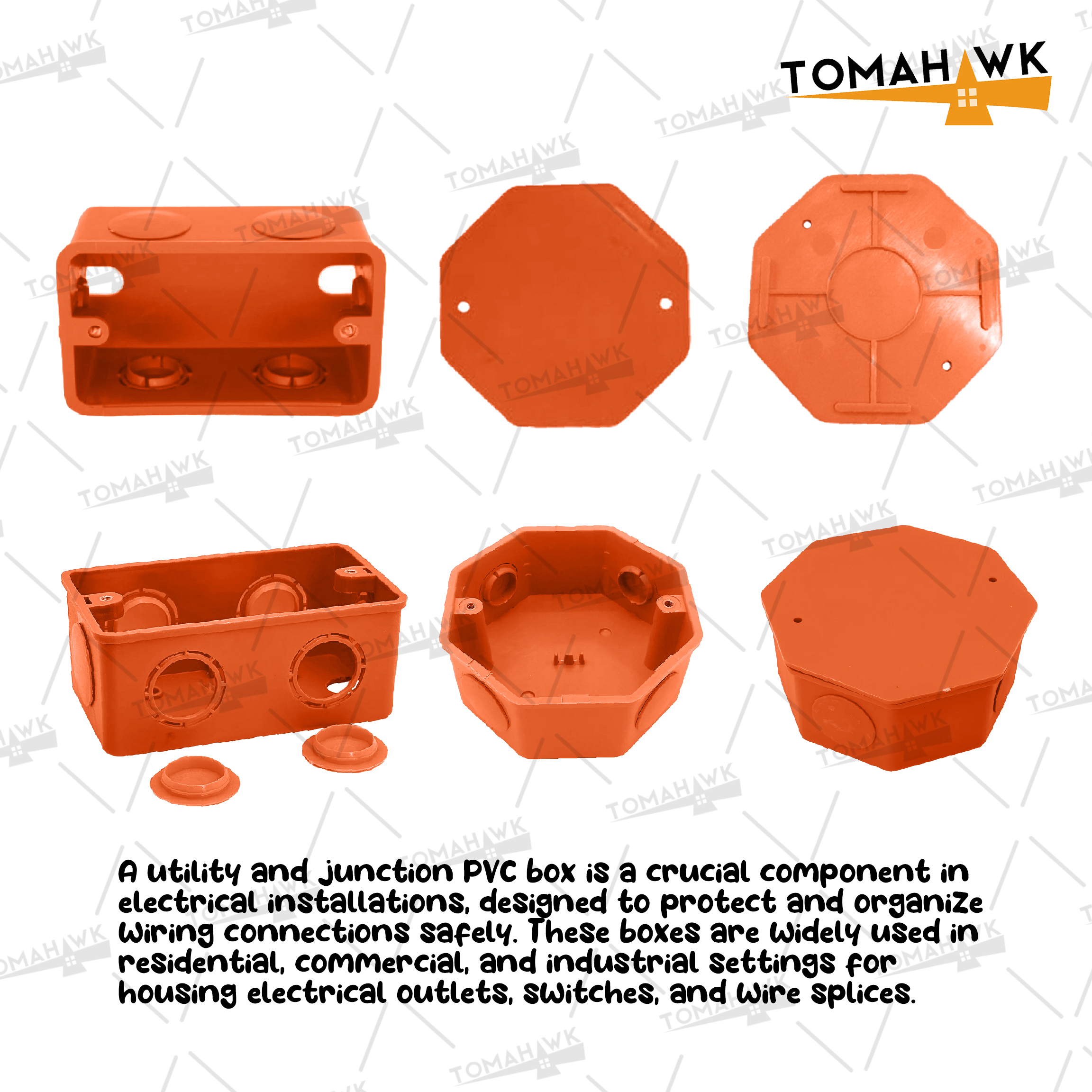TOMAHAWK PVC ORANGE ELECTRICAL UTILITY BOX , JUNCTION BOX WITH COVER ...