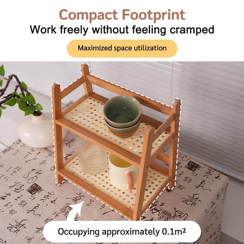 Storage Rack organizer Wooden Double-Layer Table Shelf Rattan Bedroom ...