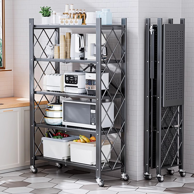 3/4/5 Layer Foldable Kitchen Rack organizer Foldable kitchen steel rack ...