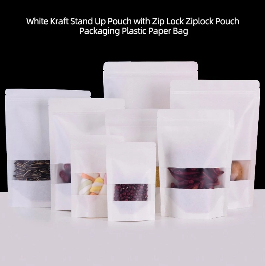 50 pcs White Kraft Stand Up Pouch with Zip Lock Ziplock Pouch Packaging ...