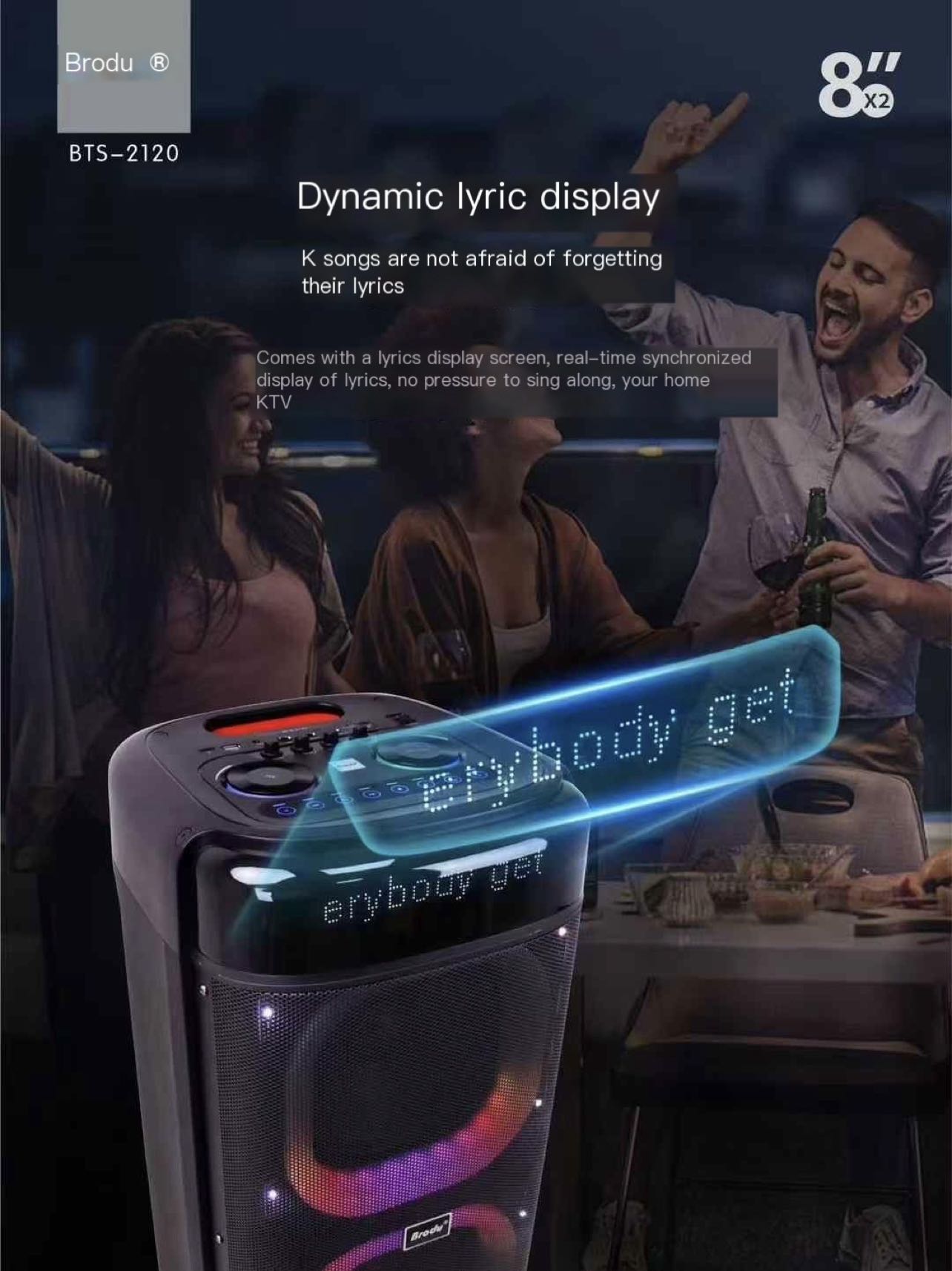 Brodu BTS-2120 Double bass Bluetooth karaoke speaker with Lyrics prompt ...