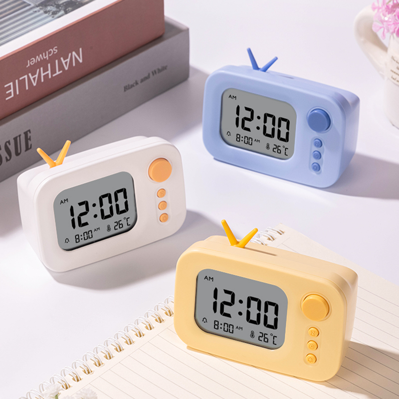Deli Mini Alarm Clock LCD Digital Cute TV Shape Electronic Small Clock ...