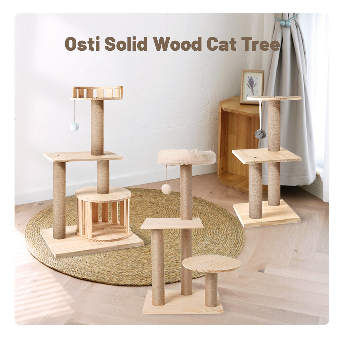 Osti Solid Wood Cat Tree Cat Tower for Indoor Cats Kitty Cat Condo Pet ...