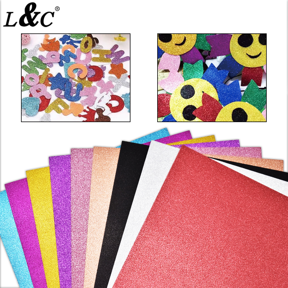 L&C 10pcs Glitter Board Paper Cardstocks Assorted Colors A4 size 250gsm ...