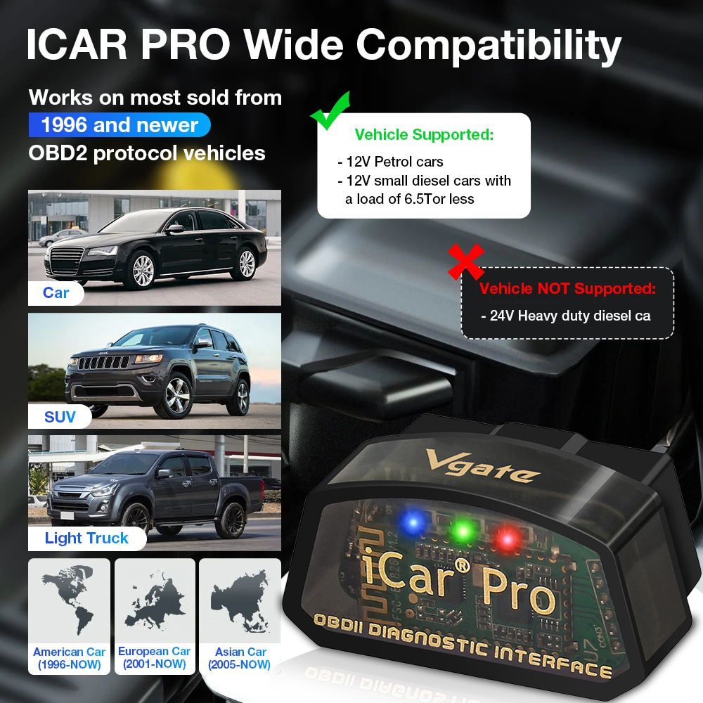 Vgate iCar Pro WIFI OBD2 ENGINE SCANTOOL car fault code reader FOR IOS ...
