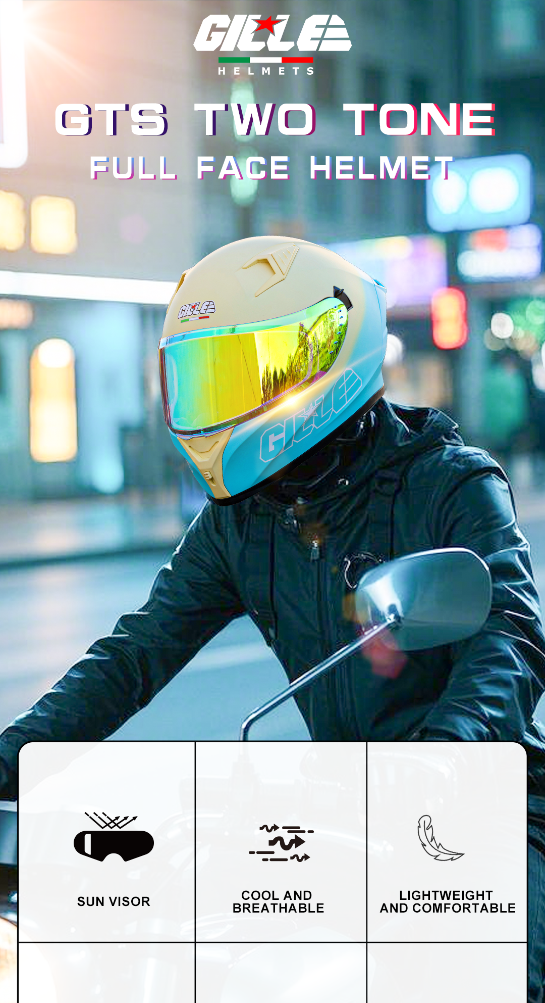 GILLE 135 GTS V1 TWO TONE Full Face Helmet Dual Visor Helmet For ...