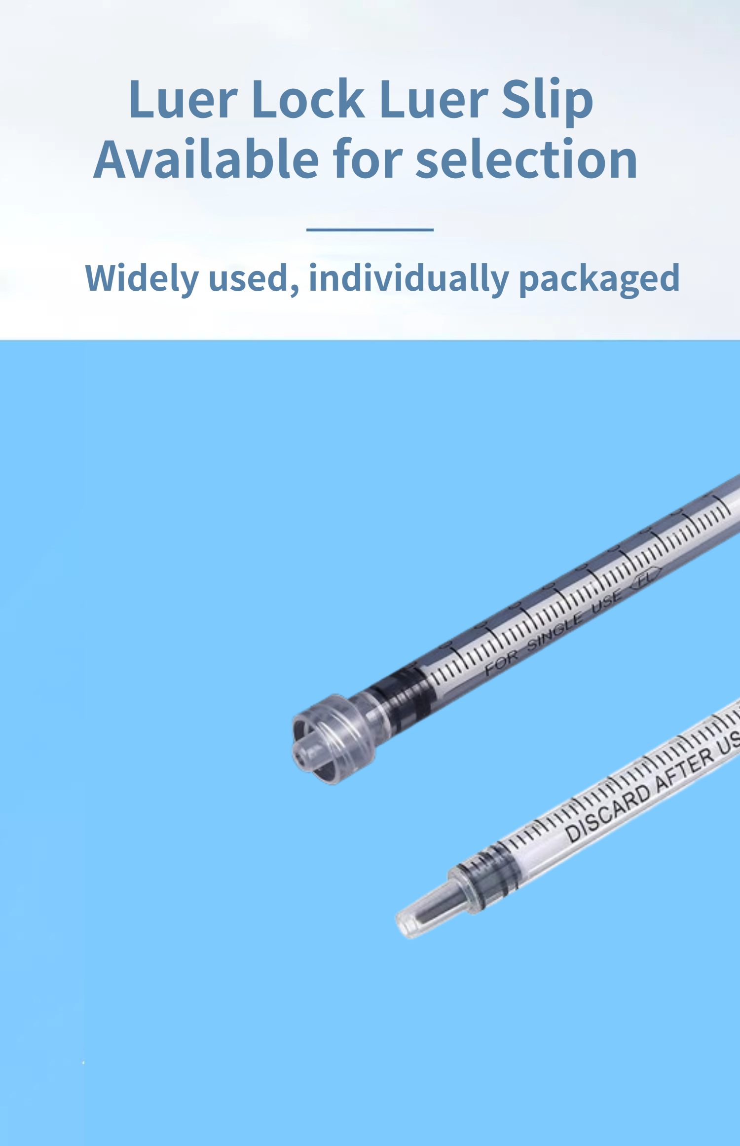 Aseptic individually packaged multifunctional 1ml/cc Luer Lock/Luer Slip syringe without needle ...