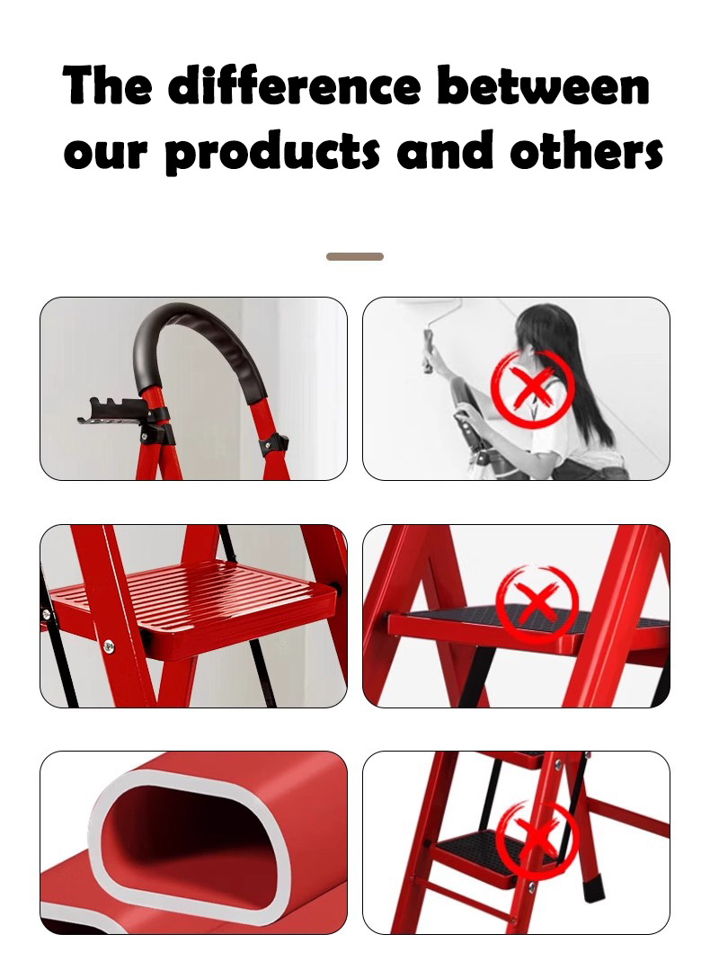 Ladder Foldable Aluminum 3-8 steps Carbon Steel Thicker heavy duty ...